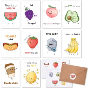 40 funny thank you cards with envelopes & stickers, 4×6 in cute pun cards assorted blank greeting cards, boxed bulk note cards for friends teachers business coworker employee appreciation