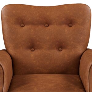 Yaheetech Modern Armchair, Mid Century PU Leather Accent chair with Sturdy Wood Legs and High Back for Small Space, Upholstered Sofa Club Chair for Living Room/Bedroom/Office, Retro Brown