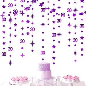 purple 30th birthday decorations number 30 circle dot twinkle star garland metallic hanging streamer bunting banner backdrop for women mens dirty thirty cheers to 30 years anniversary party supplies