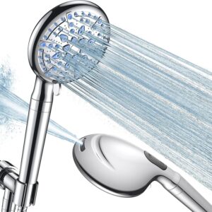 veken shower head with handheld, 9 spray modes showerhead, high pressure water flow, multi sprayer function rainfall, extra 70'' long hose extension, adjustable rain heads chrome