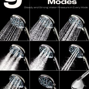 Veken Shower Head with Handheld, 9 Spray Modes Showerhead, High Pressure Water Flow, Multi Sprayer Function Rainfall, Extra 70'' Long Hose Extension, Adjustable Rain Heads Chrome