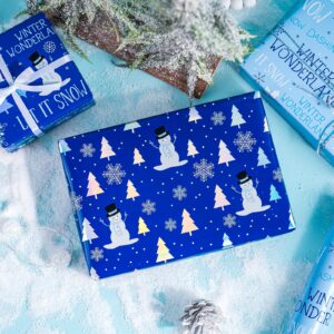 WRAPAHOLIC Christmas Wrapping Paper Roll - Mini Roll - 3 Rolls - 17 Inch x 120 Inch Per Roll - Blue and White Winter Wondland, Snowflake, Snowman Holiday Collection with Metallic Foil Shine