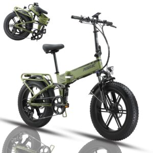 paselec px6 folding electric bike, with 750w motor, 20"*4.0 fat tire,12ah battery, 28mph max speed, full suspension foldable e bike, professional 7-speed, commuter bicycle for adults