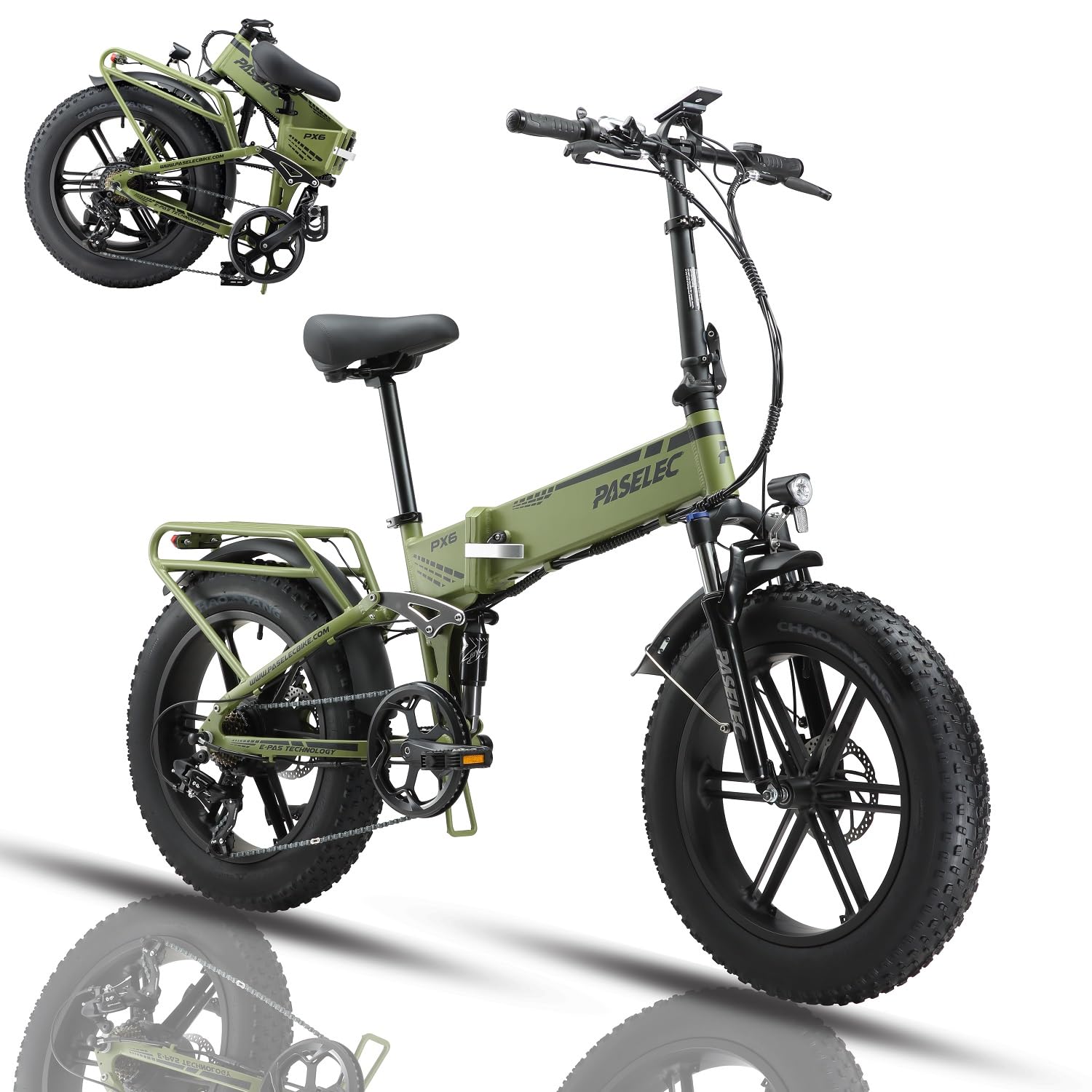 PASELEC PX6 Folding Electric Bike, with 750W Motor, 20"*4.0 Fat Tire,12Ah Battery, 28MPH Max Speed, Full Suspension Foldable e bike, Professional 7-speed, Commuter Bicycle for Adults