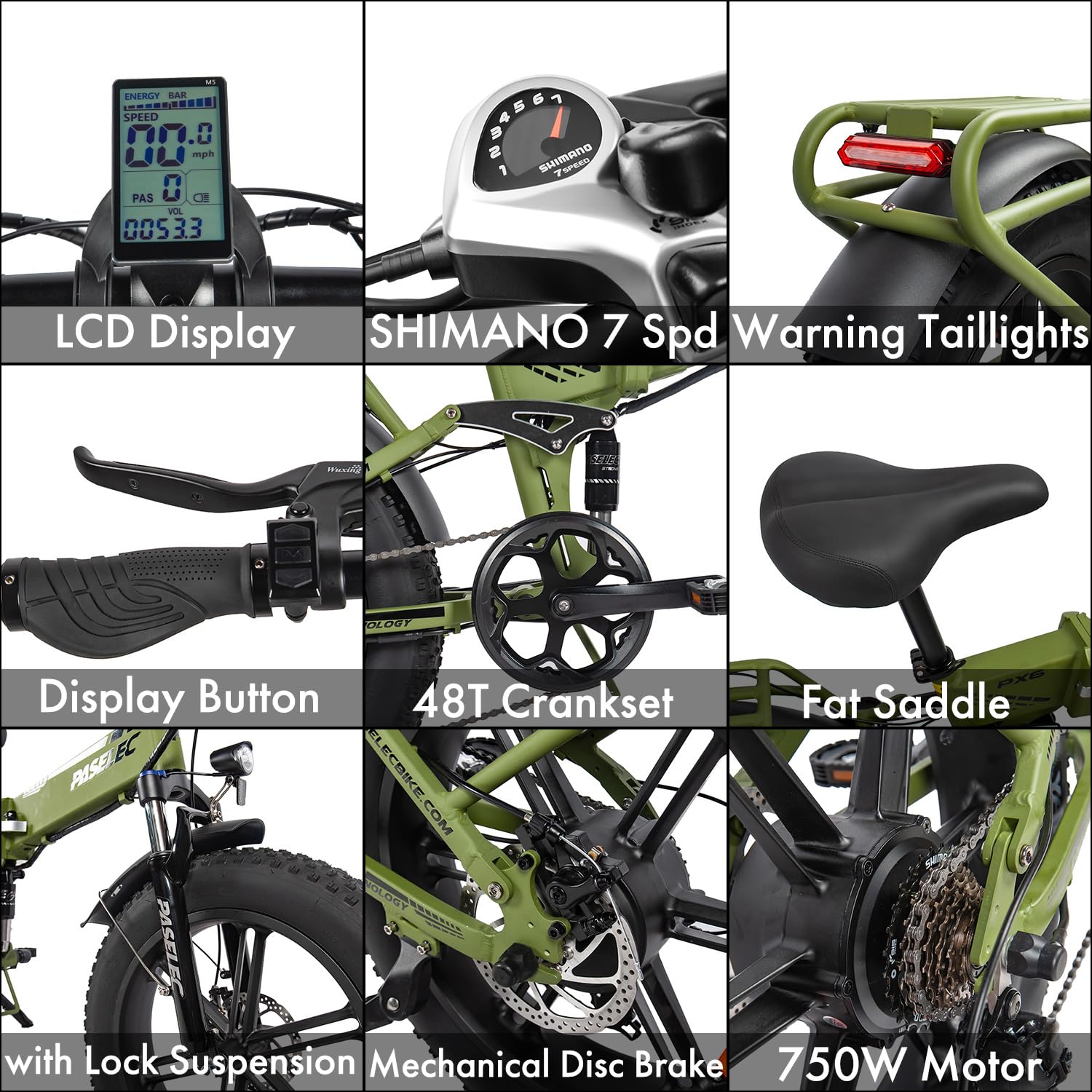 PASELEC PX6 Folding Electric Bike, with 750W Motor, 20"*4.0 Fat Tire,12Ah Battery, 28MPH Max Speed, Full Suspension Foldable e bike, Professional 7-speed, Commuter Bicycle for Adults