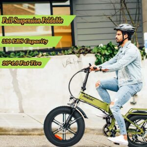 PASELEC PX6 Folding Electric Bike, with 750W Motor, 20"*4.0 Fat Tire,12Ah Battery, 28MPH Max Speed, Full Suspension Foldable e bike, Professional 7-speed, Commuter Bicycle for Adults