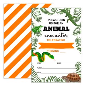 udnadkex reptile birthday invitations for boy with envelopes, invites for birthday party animal, reptile birthday party invite cards, join us animal encounter, 4"x6" set of 20