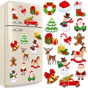 16 pcs christmas diamond painting magnets for refrigerator snowman santa claus deer diamond art magnets decals diy xmas diamond painting kits diamond art for adults kids crafts home decor gift