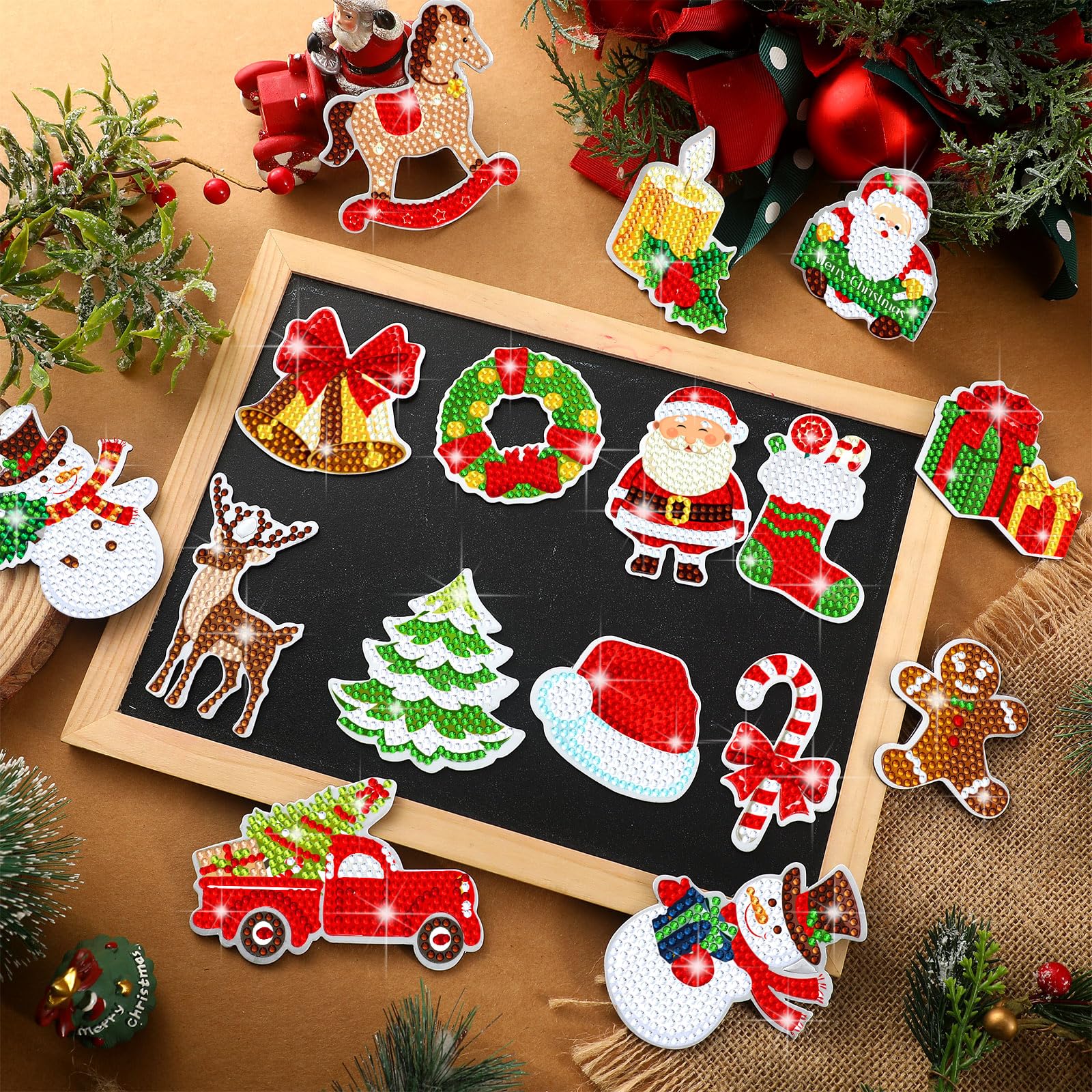 16 Pcs Christmas Diamond Painting Magnets for Refrigerator Snowman Santa Claus Deer Diamond Art Magnets Decals DIY Xmas Diamond Painting Kits Diamond Art for Adults Kids Crafts Home Decor Gift