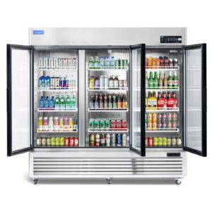 icecasa 82" w commercial display refrigerator 3 glass door merchandiser reach-in 72 cu.ft stainless steel display refrigerator fan cooling for restuarant, bar, shop, etc