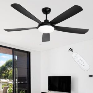 viossn ceiling fan with lights, 56 inch outdoor ceiling fan with light 5 reversible blades,dimmable, black ceiling fan with remote control for bedroom living room patio