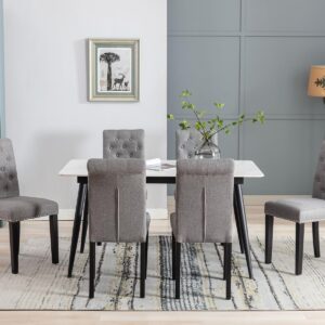 KCC Dining Chairs Set of 4 - Modern Armless Chairs, Upholstered Tufted High Back Kitchen Chairs with Black Legs for Dining Room, Gray