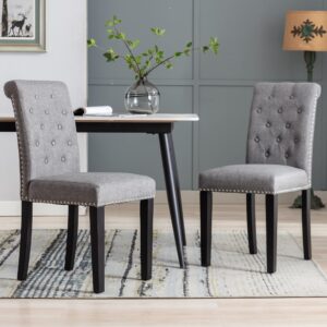 KCC Dining Chairs Set of 4 - Modern Armless Chairs, Upholstered Tufted High Back Kitchen Chairs with Black Legs for Dining Room, Gray