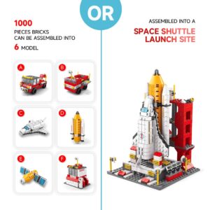 Nimpark Space Exploration Shuttle Building Set - Compatible with Major Brands, 6-in-1 Aerospace MOC Model Toys with Launch Control Center for 6 7 8 9 10 11 12 Year Old Kids, Boys & Girls (1000 Pcs)