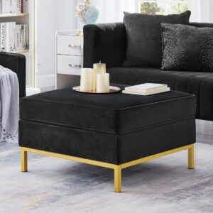 24kf mid-century modern upholstered square sofa ottoman couch ottoman, upholstered velvet padded cushion coffee table ottoman,large footrest ottoman for sofa couch-black