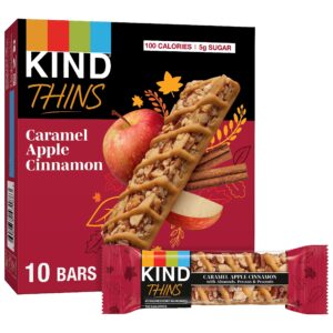 kind thins caramel apple cinnamon with almonds, pecans, & peanuts, gluten free, 100 calorie, healthy snacks, 10 bars (pack of 1)