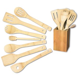 wooden spatula - 8 pieces wooden spoons for cooking - wooden utensils for cooking - bamboo cooking utensils set with holder - bamboo kitchen utensils - cooking spoon set - kitchen utensils set wood