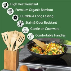 Wooden Spatula - 8 Pieces Wooden Spoons For Cooking - Wooden Utensils For Cooking - Bamboo Cooking Utensils Set with Holder - Bamboo Kitchen Utensils - Cooking Spoon Set - Kitchen Utensils Set Wood