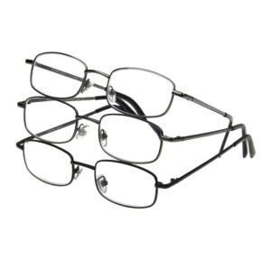 foster grant men's council rectangular reading glasses, gunmetal and black, 3 pack, 2.75x