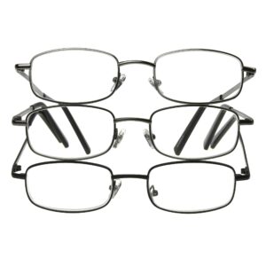 Foster Grant Men's Council Rectangular Reading Glasses, Gunmetal and Black, 3 Pack, 1.5x