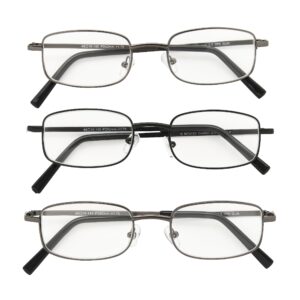 Foster Grant Men's Council Rectangular Reading Glasses, Gunmetal and Black, 3 Pack, 1.5x