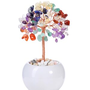 CrystalTears Chakra Crystal Tree Natural 7 Chakra Healing Crystal Gemstone Money Tree Feng Shui Stone Tree Life Ornament for Home Office Decor Wealth Good Luck Crystal Gift for Mom Mothers Day