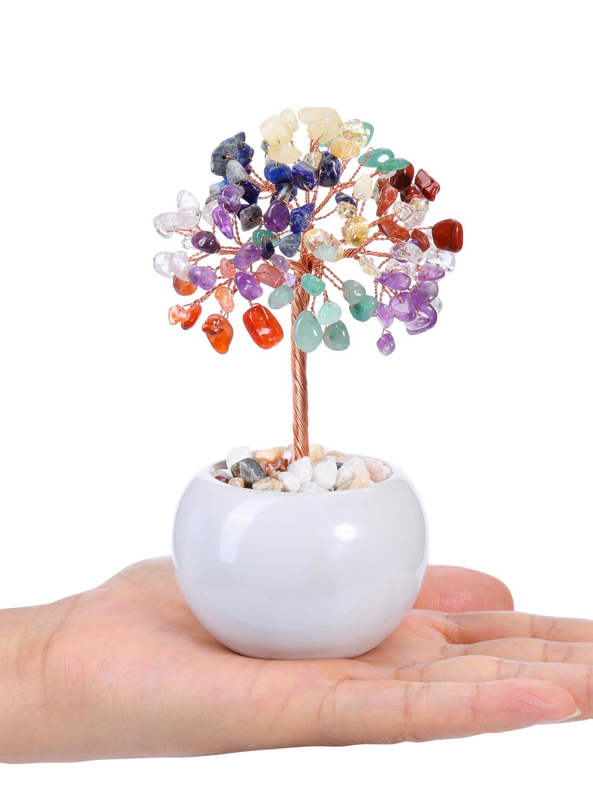 CrystalTears Chakra Crystal Tree Natural 7 Chakra Healing Crystal Gemstone Money Tree Feng Shui Stone Tree Life Ornament for Home Office Decor Wealth Good Luck Crystal Gift for Mom Mothers Day