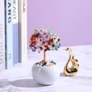 CrystalTears Chakra Crystal Tree Natural 7 Chakra Healing Crystal Gemstone Money Tree Feng Shui Stone Tree Life Ornament for Home Office Decor Wealth Good Luck Crystal Gift for Mom Mothers Day