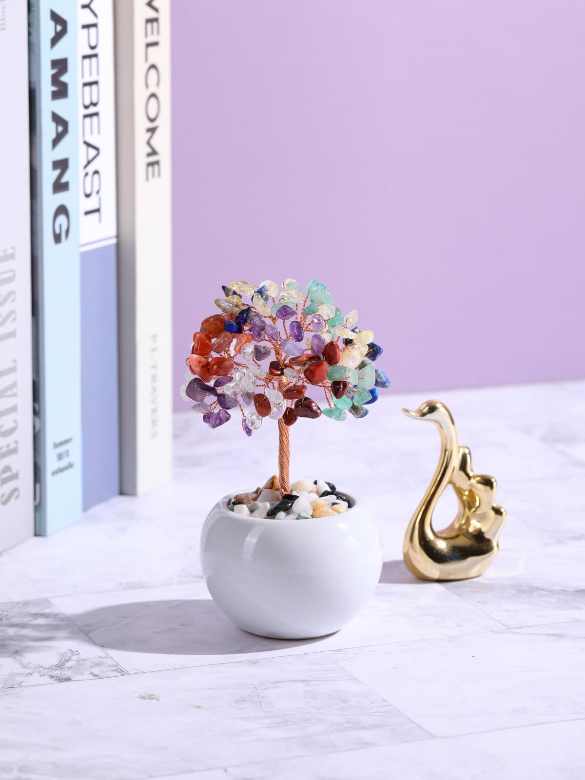 CrystalTears Chakra Crystal Tree Natural 7 Chakra Healing Crystal Gemstone Money Tree Feng Shui Stone Tree Life Ornament for Home Office Decor Wealth Good Luck Crystal Gift for Mom Mothers Day