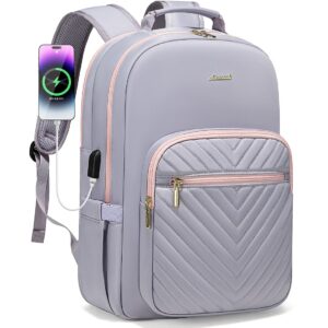 lovevook laptop backpack for women 18.4 inch,cute womens travel backpack purse,professional laptop computer bag,waterproof work business college teacher bags carry on backpack with usb port,grey pink