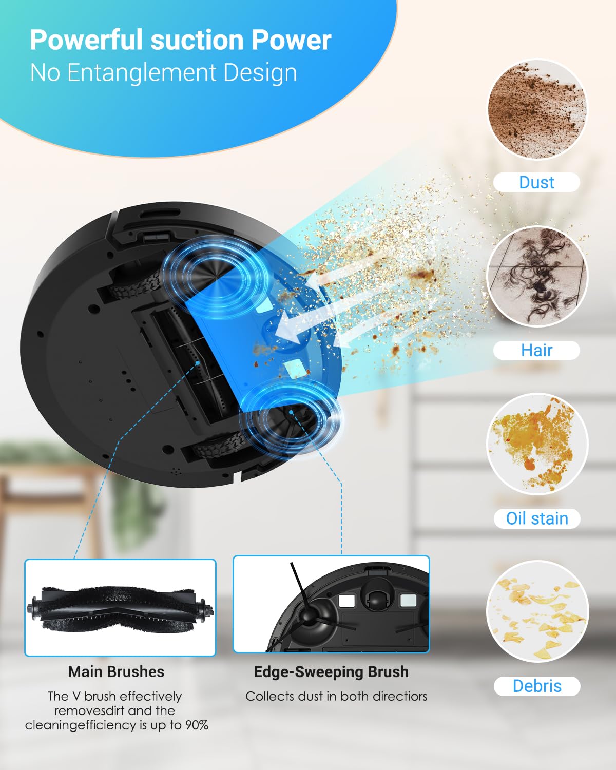 DOITION L100 Robot Vacuum Cleaner with Smart Navigation, 2500 Pa Suction, Powerful Robotic Vacuum for Pet Hair, Hard Floor, Carpet, Auto-Recharge, APP Control, Voice Control