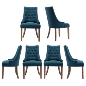 colamy wingback upholstered dining chairs set of 6, fabric side dining room chairs with tufted button, living room chairs for home kitchen- dark blue