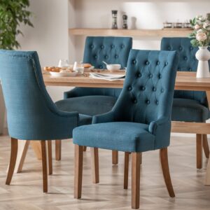 COLAMY Wingback Upholstered Dining Chairs Set of 6, Fabric Side Dining Room Chairs with Tufted Button, Living Room Chairs for Home Kitchen- Dark Blue