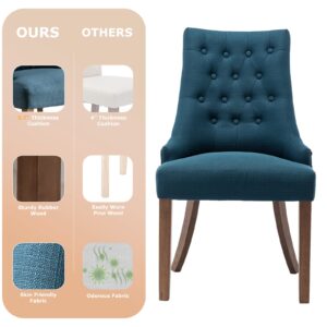 COLAMY Wingback Upholstered Dining Chairs Set of 6, Fabric Side Dining Room Chairs with Tufted Button, Living Room Chairs for Home Kitchen- Dark Blue