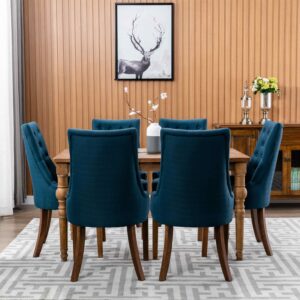 COLAMY Wingback Upholstered Dining Chairs Set of 6, Fabric Side Dining Room Chairs with Tufted Button, Living Room Chairs for Home Kitchen- Dark Blue