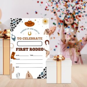 UDNADKEX First Cowboy Birthday Invitations with Envelopes, Invites for 1st Birthday Party Country Western, Wild West Birthday Party Invitations Cards, First Rodeo, 4"x6" Set of 20