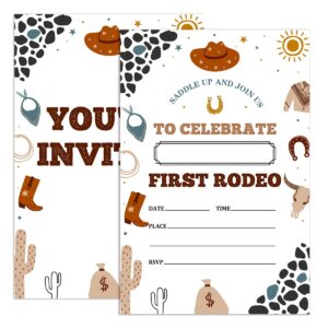 udnadkex first cowboy birthday invitations with envelopes, invites for 1st birthday party country western, wild west birthday party invitations cards, first rodeo, 4"x6" set of 20