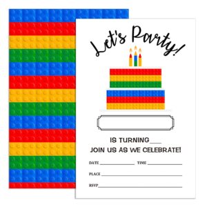 building blocks birthday invitations for boys with envelopes, invites for birthday party building blocks, building blocks birthday party invitations cards, celebrate birthday party, 4"x6" set of 20