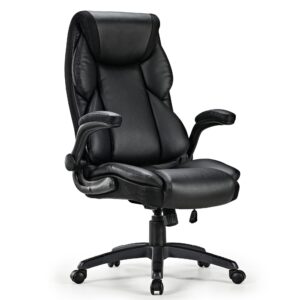 eureka ergonomic pu leather desk chair office executive chair, ergonomic office chair flip up arms, high back office chair with headrest, home office desk chair with wheels, computer chairs for adults