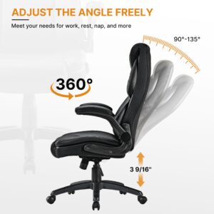 EUREKA ERGONOMIC PU Leather Desk Chair Office Executive Chair, Ergonomic Office Chair Flip Up Arms, High Back Office Chair with Headrest, Home Office Desk Chair with Wheels, Computer Chairs for Adults