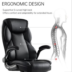 EUREKA ERGONOMIC PU Leather Desk Chair Office Executive Chair, Ergonomic Office Chair Flip Up Arms, High Back Office Chair with Headrest, Home Office Desk Chair with Wheels, Computer Chairs for Adults