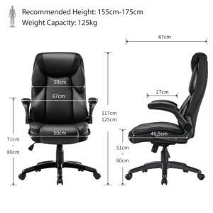 EUREKA ERGONOMIC PU Leather Desk Chair Office Executive Chair, Ergonomic Office Chair Flip Up Arms, High Back Office Chair with Headrest, Home Office Desk Chair with Wheels, Computer Chairs for Adults