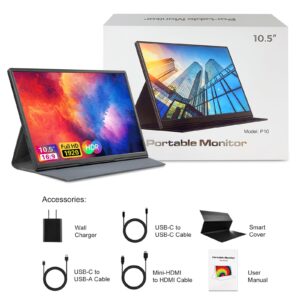 10.5inch Portable Monitor 1920x1280P FHD IPS Screen USB-C Laptop Monitor HDMI Second External Monitor for Laptop,PC,Mac Phone,PS,Swich,IPS Ultra-Thin Zero Frame Gaming Monitor/Premium Smart Cover