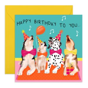 central 23 singing dogs birthday card, dog themed, 5.7 x 5.7 in