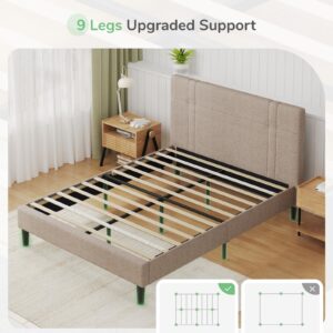 Novilla Queen Platform Bed Frame for Bedroom, Bed Frame Queen Size with Headboard and Wood Slat Support, Queen Platform Bed No Box Spring Needed, Easy Assembly, Beige