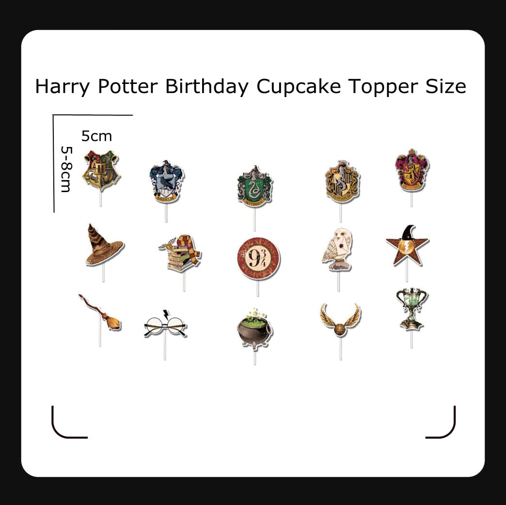 16pcs Wizard Happy Birthday Cake Topper, Magical School Theme Glitter Black Cupcake Topper, Personalized Baby Shower Cake Topper Boys Kids Birthday Anniversary Theme Party Cake Decorations Supplies