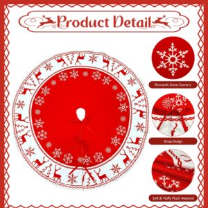 OurWarm Christmas Tree Skirt 36 Inch, Small Xmas Tree Skirts with Snowflake and Reindeer Pattern, Red and White Tree Mat for Christmas Winter Holiday Indoor Decorations