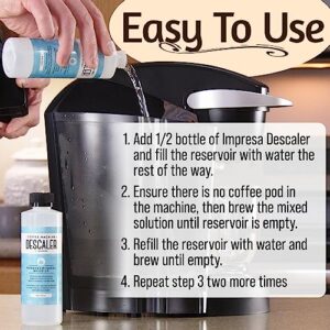 IMPRESA 3 Pack / 6 Uses Coffee Machine Descaler for Keurig and Virtually All Single Use Coffee and Espresso Machines - Made in the USA