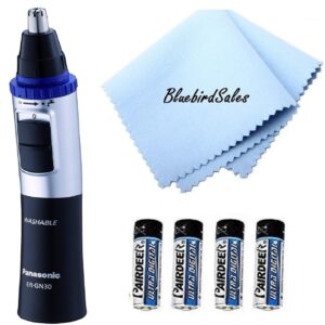 BluebirdSales Panasonic Men's Cordless Wet/Dry Electric Razor Bundle: ER-GN30-K Nose & Facial Hair Trimmer + 4AA Batteries Deluxe Cleaning Cloth