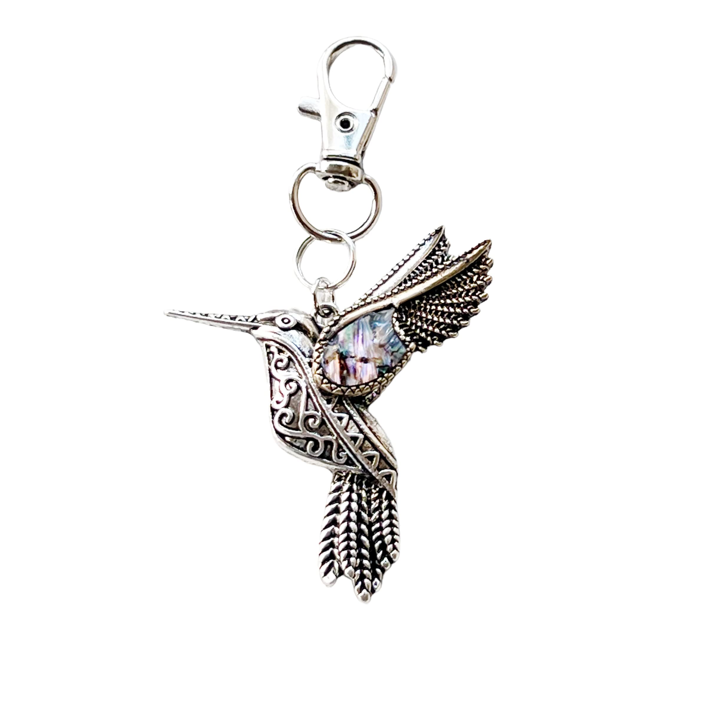 Hummingbird Zipper Pull Charm for Purses, Cute Abalone Bird Backpack Charms, Unique Custom Handbag Jewelry, Personalized Zipper Charms, Camera Bag Charms, Cool Keychain Charm